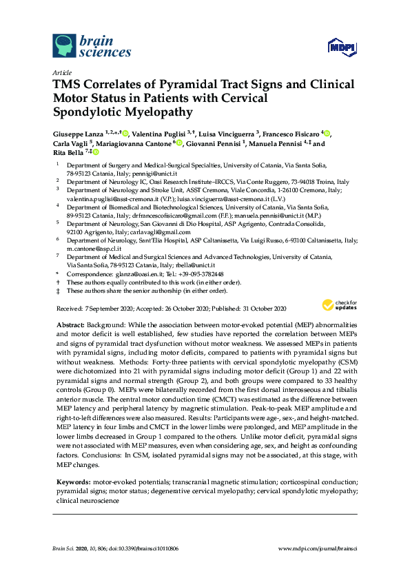 (PDF) TMS Correlates of Pyramidal Tract Signs and Clinical Motor Status ...