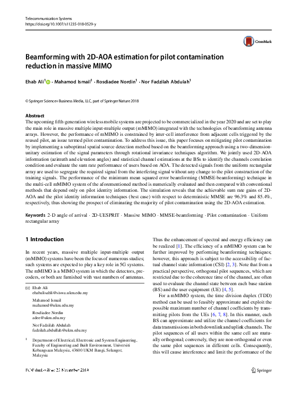 (PDF) Beamforming with 2D-AOA estimation for pilot contamination ...