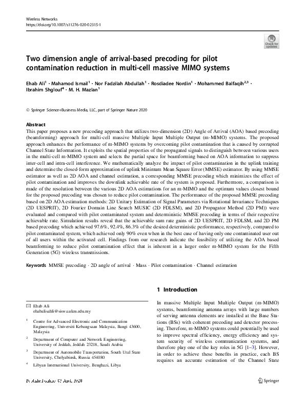 (PDF) Two dimension angle of arrival-based precoding for pilot ...