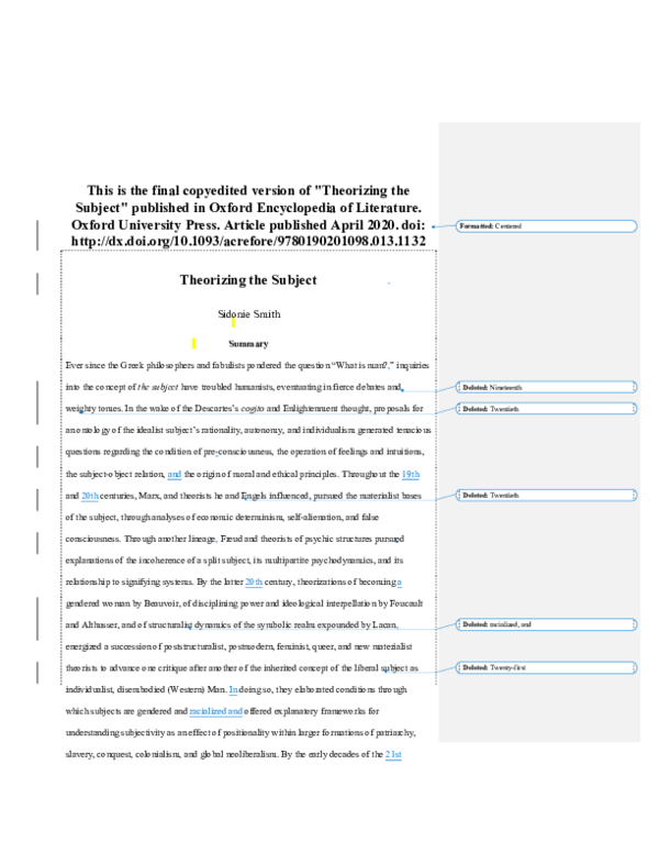 (PDF) This is the final copyedited version of "Theorizing the Subject ...