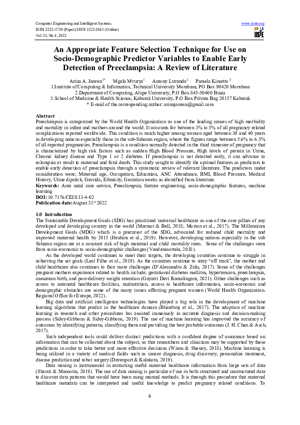 Pdf An Appropriate Feature Selection Technique For Use On Socio Demographic Predictor