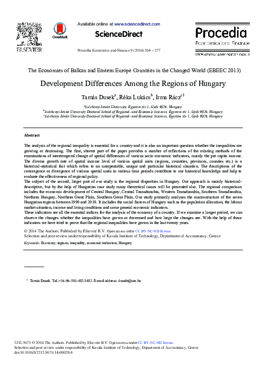 (PDF) Development Differences among the Regions of Hungary