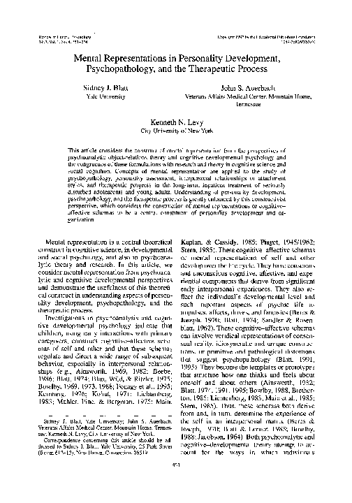 (PDF) Mental Representations in Personality Development, Psychopathology, and the Therapeutic ...