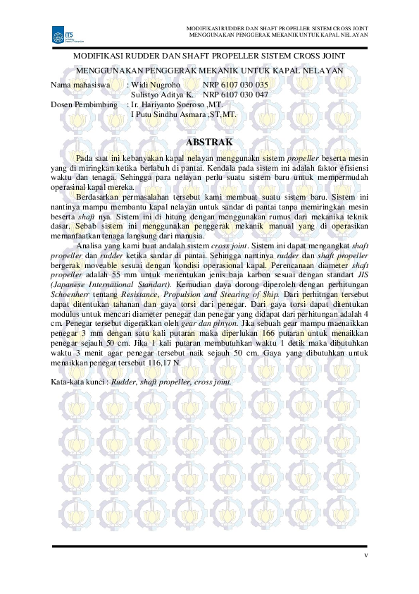 (PDF) Modifikasi Rudder Dan Shaft Propeller Sistem Cross Joint Menggunakan Penggerak Mekanik ...