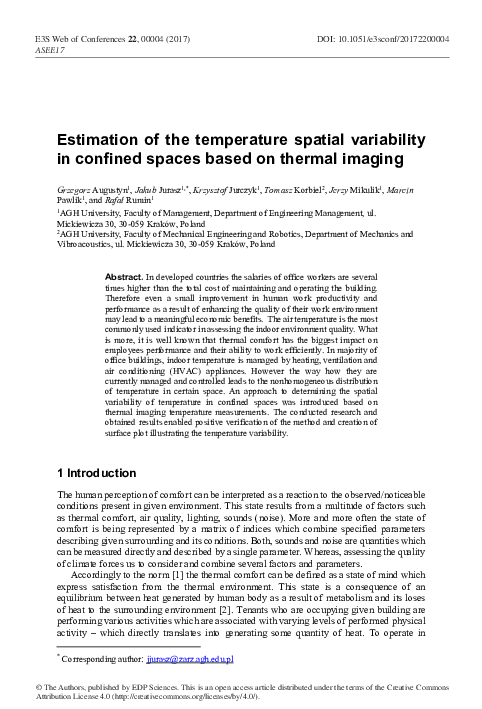 Pdf Estimation Of The Temperature Spatial Variability In Confined Spaces Based On Thermal