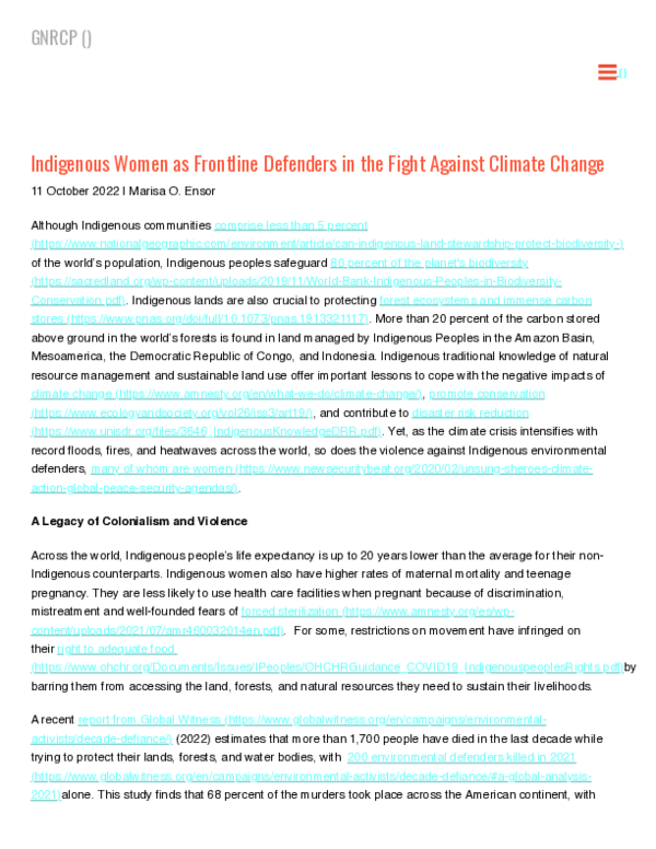 (PDF) Indigenous Women as Frontline Defenders in the Fight Against ...