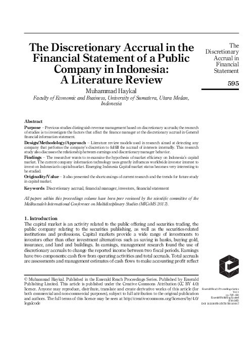 (PDF) The Discretionary Accrual in the Financial Statement of a Public ...