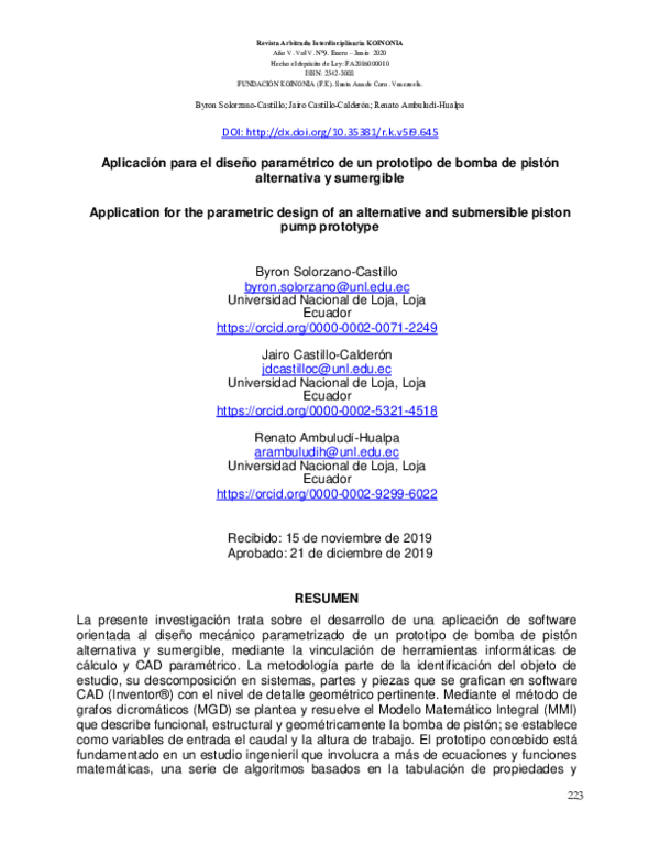 (PDF) Aplicación para el diseño paramétrico de un prototipo de bomba de pistón alternativa y ...