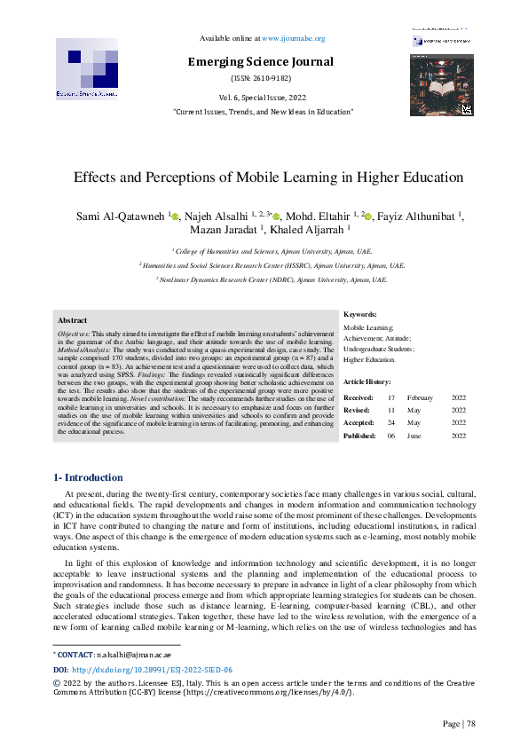 (PDF) Effects and Perceptions of Mobile Learning in Higher Education