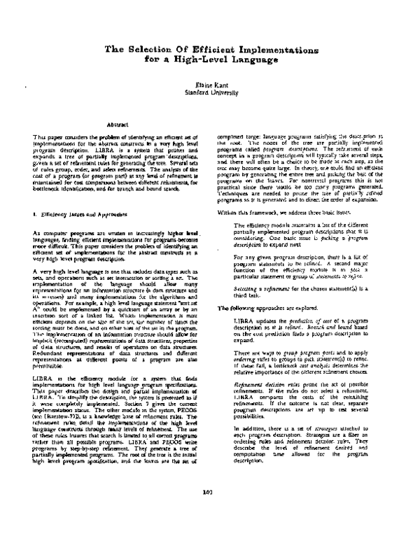 (PDF) The selection of efficient implementations for a high-level language