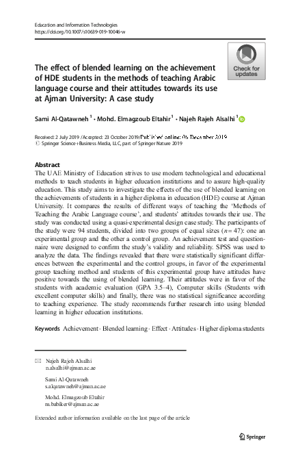 (PDF) The effect of blended learning on the achievement of HDE students in the methods of ...