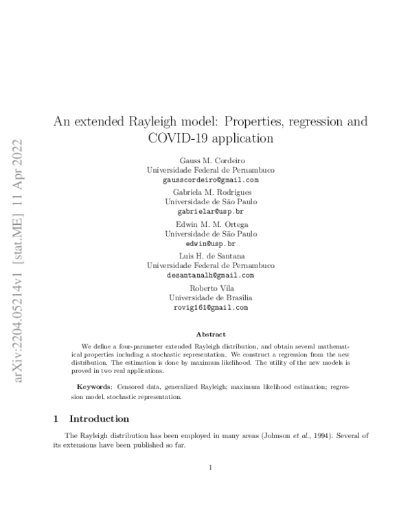 (PDF) An extended Rayleigh model: Properties, regression and COVID-19 ...
