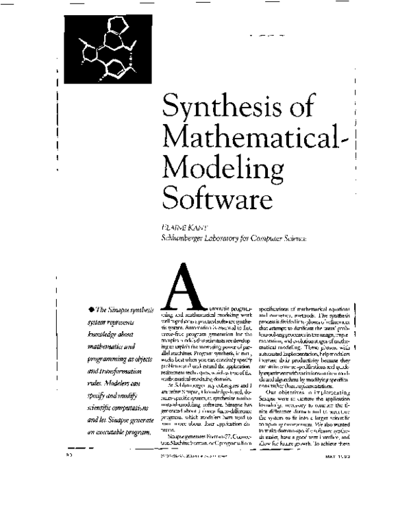 Pdf Synthesis Of Mathematical Modeling Software Elaine Kant