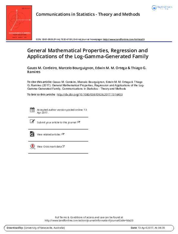 (PDF) General mathematical properties, regression and applications of the log-gamma-generated family