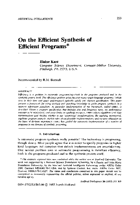 (PDF) On the efficient synthesis of efficient programs