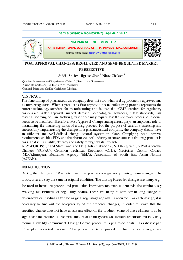 (PDF) Post Approval Changes: Regulated and Semi-Regulated Market ...