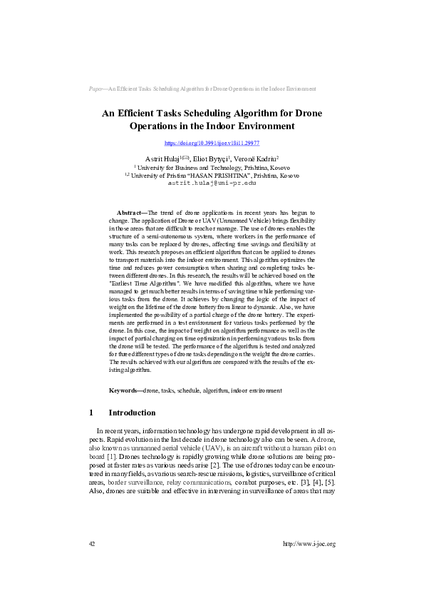 Pdf An Efficient Tasks Scheduling Algorithm For Drone Operations In The Indoor Environment