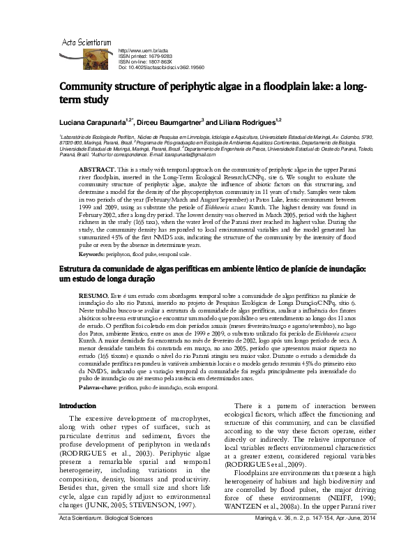 (PDF) Community structure of periphytic algae in a floodplain lake: a ...