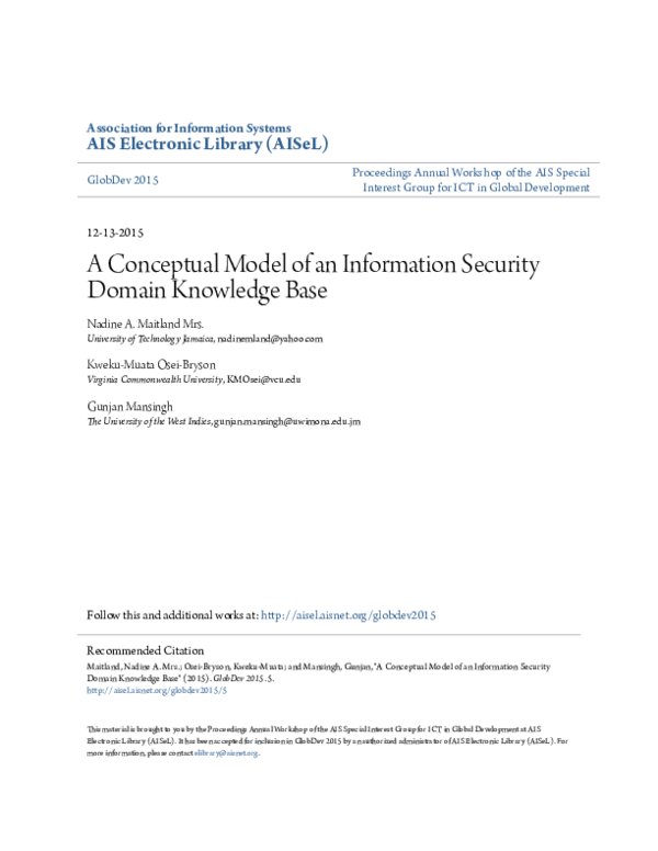 (PDF) A Conceptual Model of an Information Security Domain Knowledge Base
