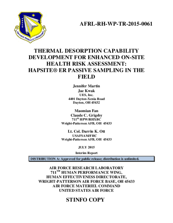 (PDF) Thermal Desorption Capability Development for Enhanced On-site ...