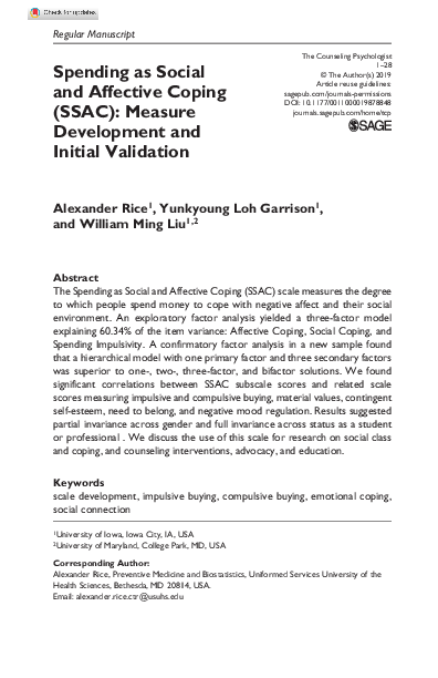 (PDF) Spending as Social and Affective Coping (SSAC): Measure Development and Initial Validation