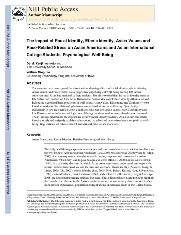 (PDF) The impact of racial identity, ethnic identity, Asian values, and ...