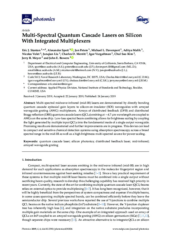 (PDF) Multi-Spectral Quantum Cascade Lasers on Silicon With Integrated Multiplexers