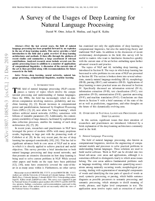 (PDF) A Survey of the Usages of Deep Learning for Natural Language ...