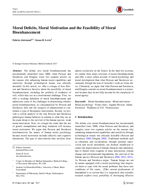 (PDF) Moral Deficits, Moral Motivation and the Feasibility of Moral ...