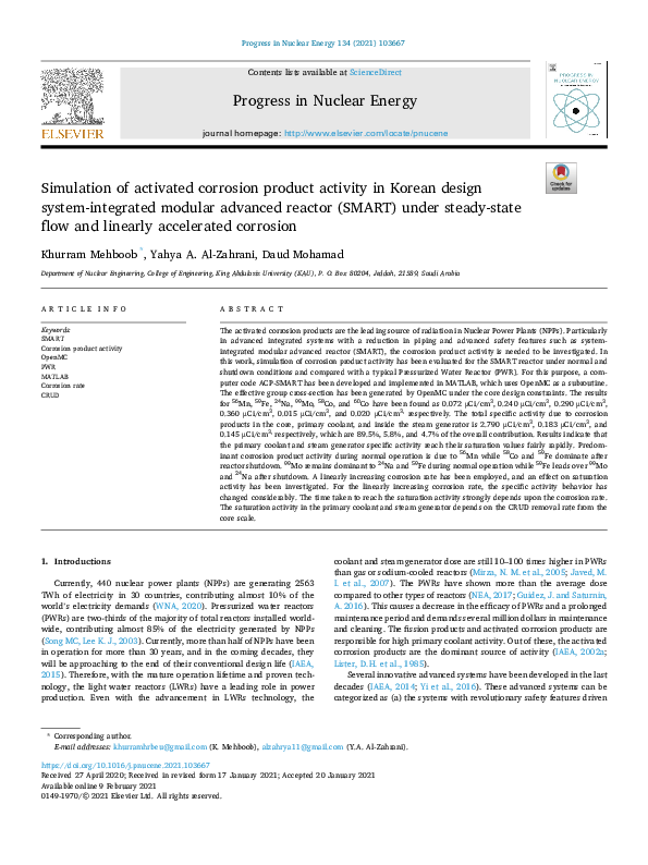 (PDF) Simulation of activated corrosion product activity in Korean ...