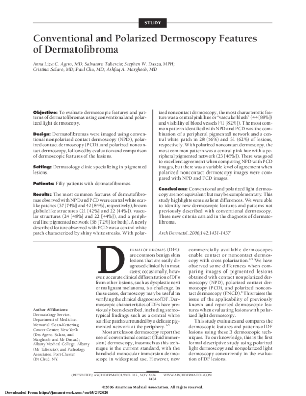 (PDF) Conventional and Polarized Dermoscopy Features of Dermatofibroma