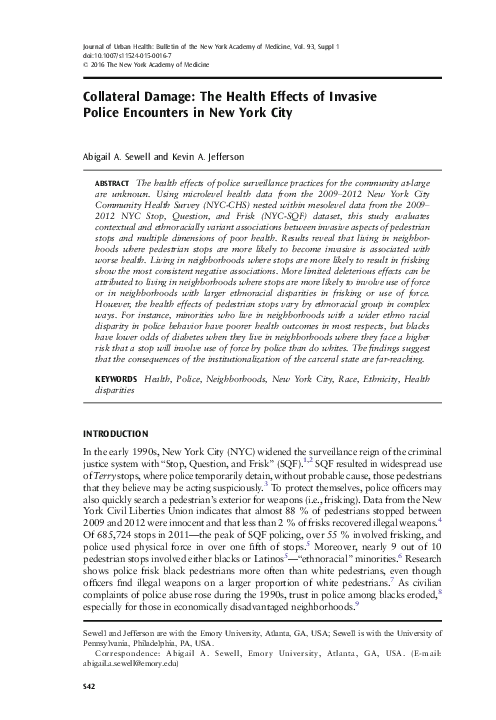 (PDF) Collateral Damage: The Health Effects of Invasive Police ...