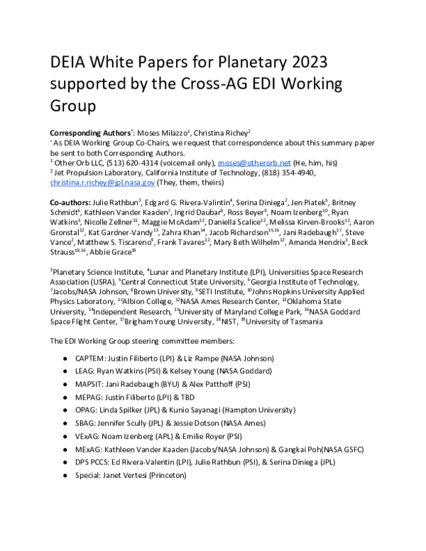 (PDF) DEIA White Papers for Planetary 2023 supported by the Cross-AG ...