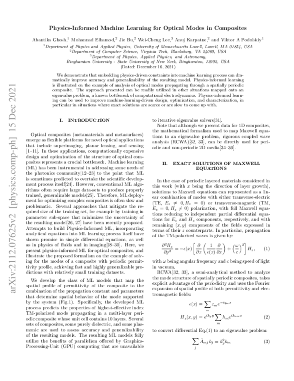 (PDF) Physics‐Informed Machine Learning for Optical Modes in Composites