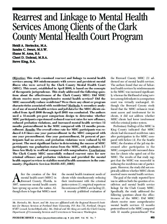 (PDF) Rearrest and linkage to mental health services among clients of ...