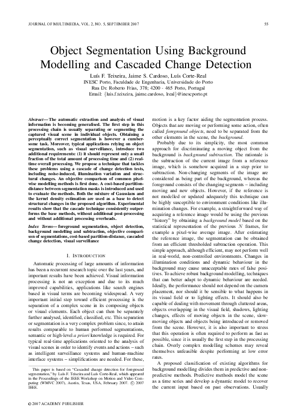 (PDF) Cascaded Change Detection for Efficient Object Segmentation