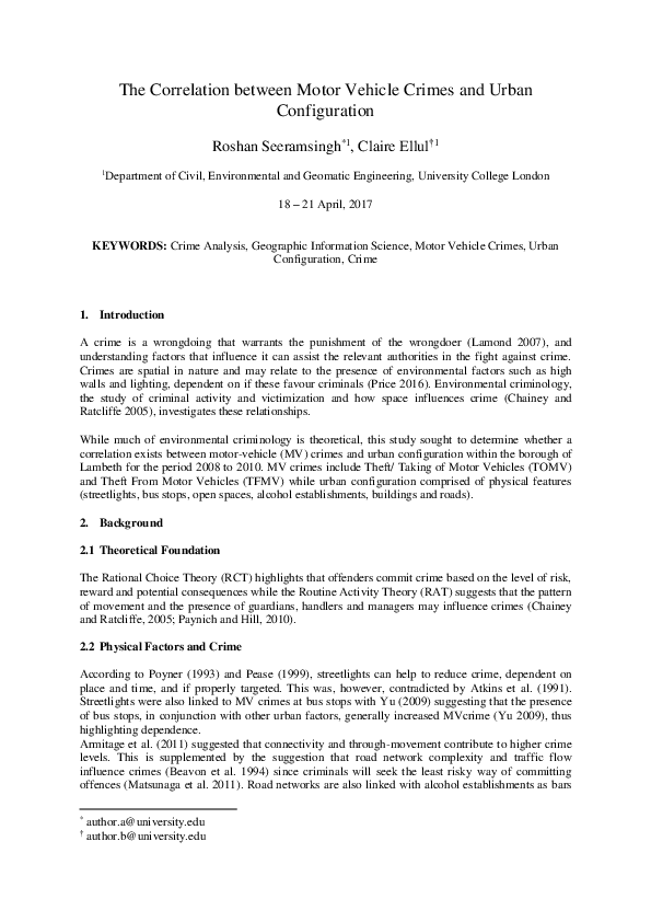 (PDF) The Correlation between Motor Vehicle Crimes and Urban Configuration