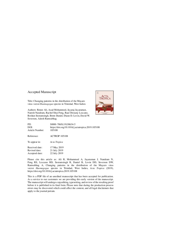 (PDF) Changing patterns in the distribution of the Mayaro virus vector ...