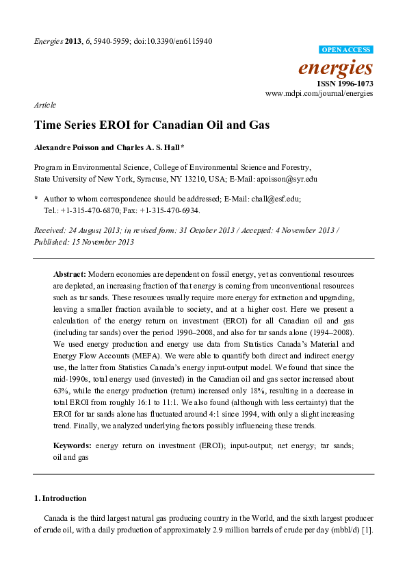 (PDF) Time Series EROI for Canadian Oil and Gas