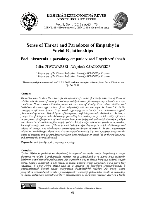 (PDF) Sense of Threat and Paradoxes of Empathy in Social Relationships