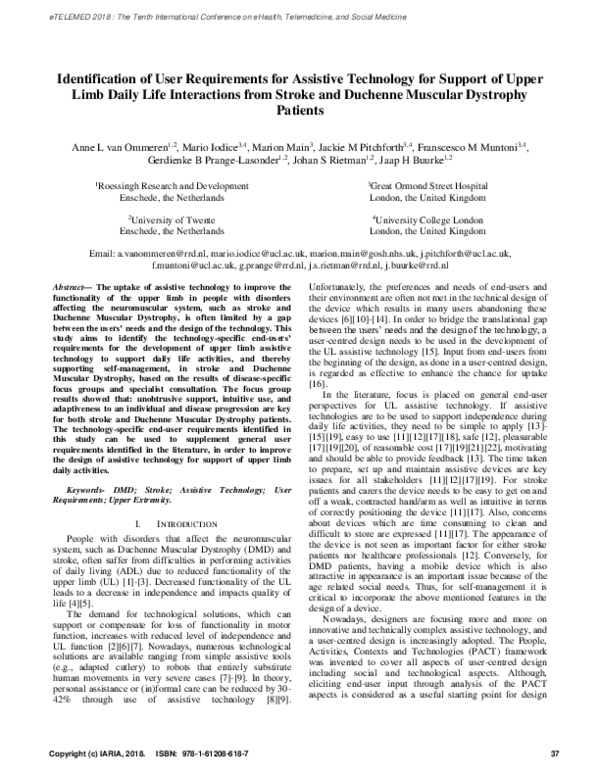 (PDF) Identification of User Requirements for Assistive Technology for ...