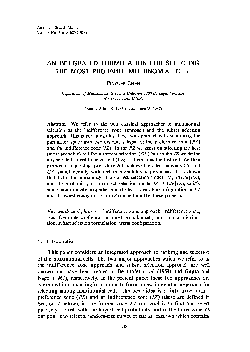 (PDF) An integrated formulation for selecting the most probable multinomial cell