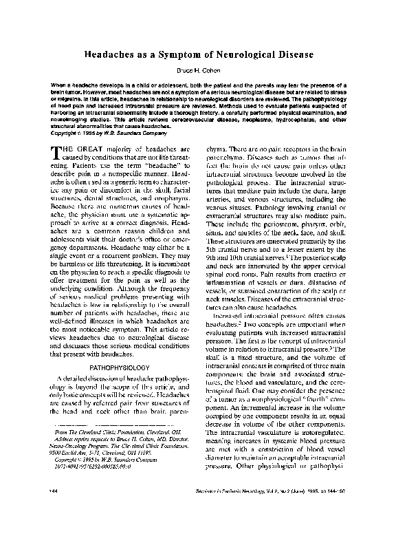 (PDF) Headaches as a symptom of neurological disease | Harris Cohen - Academia.edu
