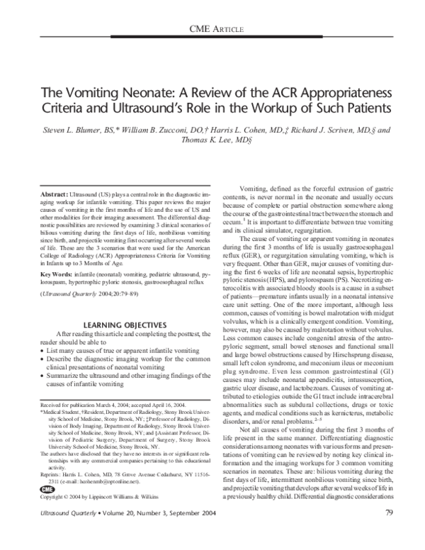 (PDF) The Vomiting Neonate: A Review of the ACR Appropriateness ...