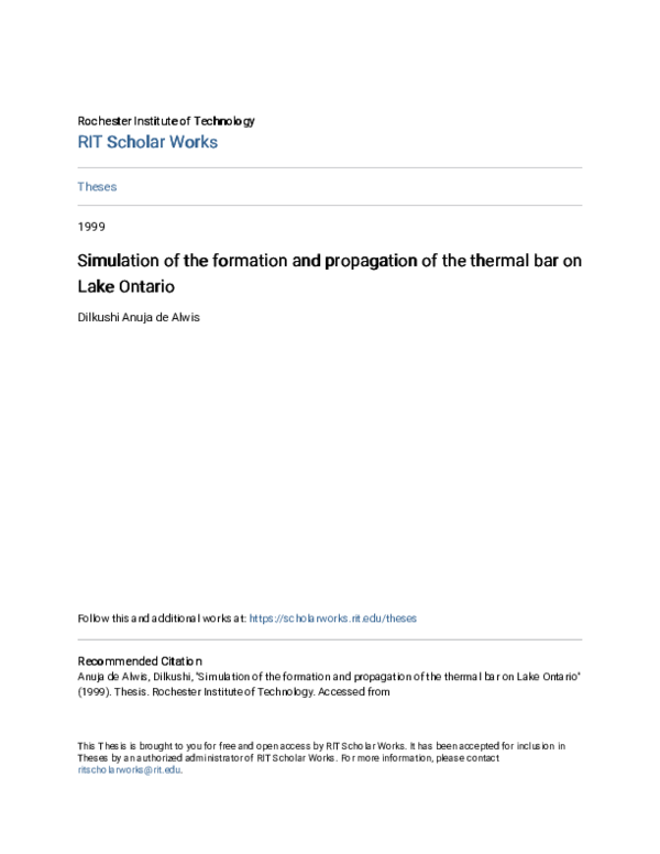 (PDF) Simulation of the formation and propagation of the thermal bar on ...