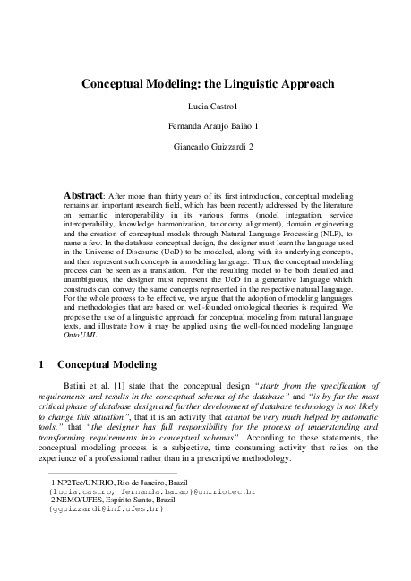 Pdf Conceptual Modeling The Linguistic Approach Lucia Castro