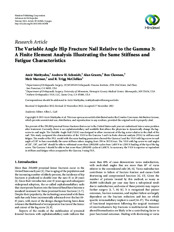 (PDF) The Variable Angle Hip Fracture Nail Relative to the Gamma 3: A ...