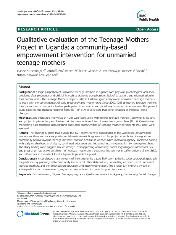 (PDF) Qualitative evaluation of the Teenage Mothers Project in Uganda ...