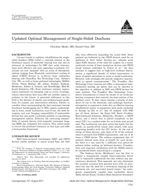 Pdf Updated Optimal Management Of Single Sided Deafness