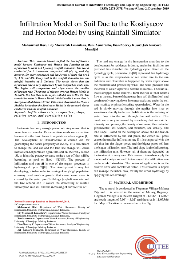 (PDF) Infiltration Model on Soil Due to the Kostiyacov and Horton Model ...